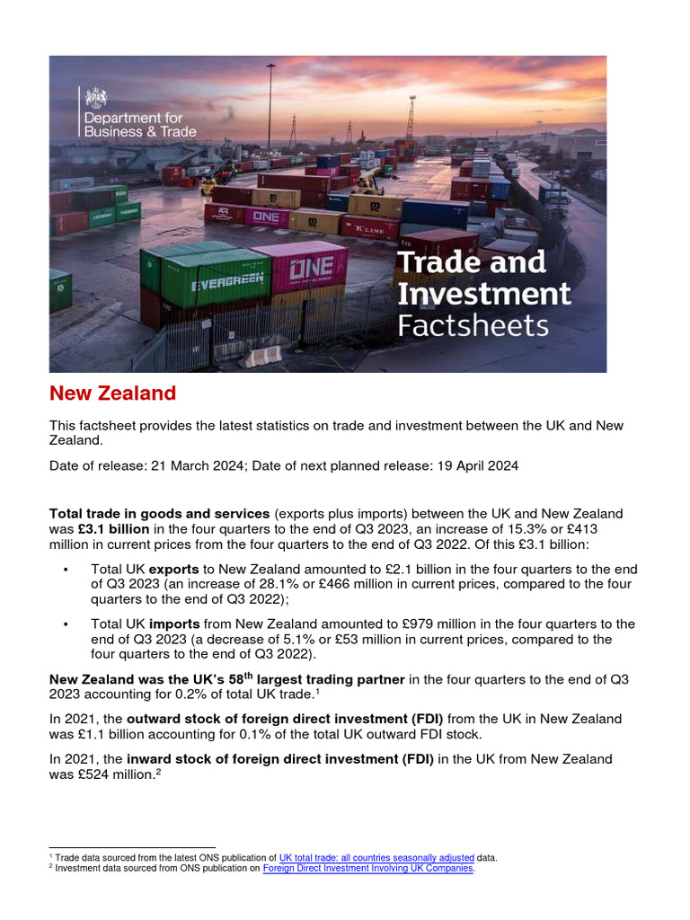 UK-New Zealand Trade Factsheet 2024 | PDF | Foreign Direct Investment ...