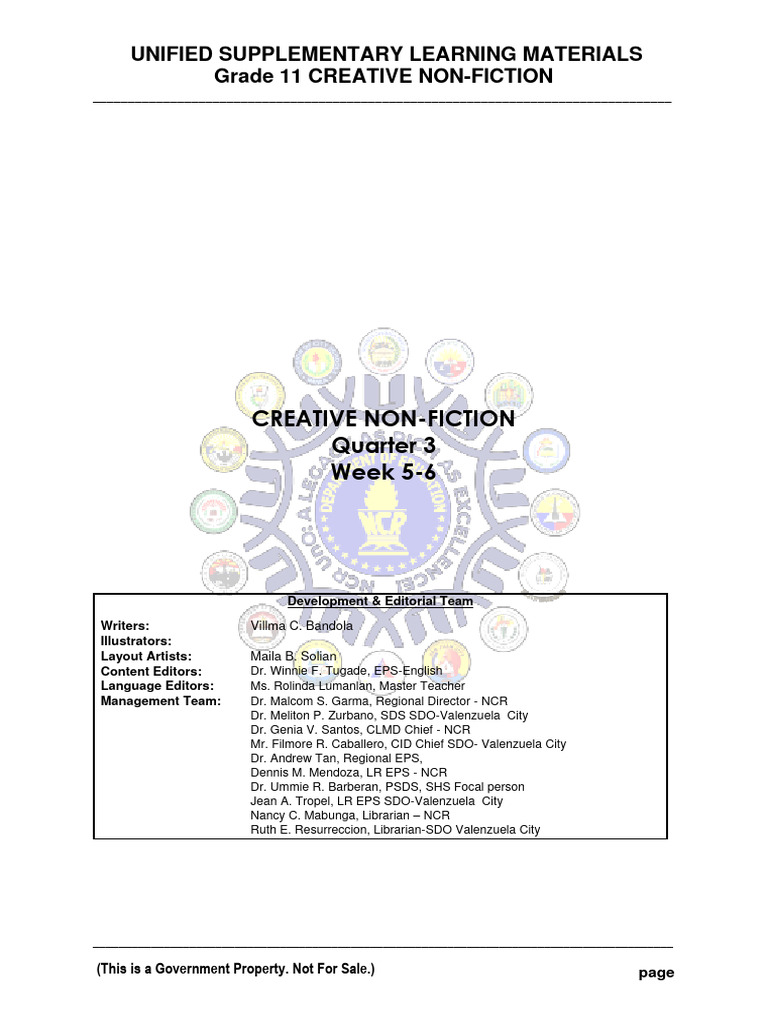Grade 11 Creative Non-Fiction Module | PDF | Plot (Narrative) | Writers