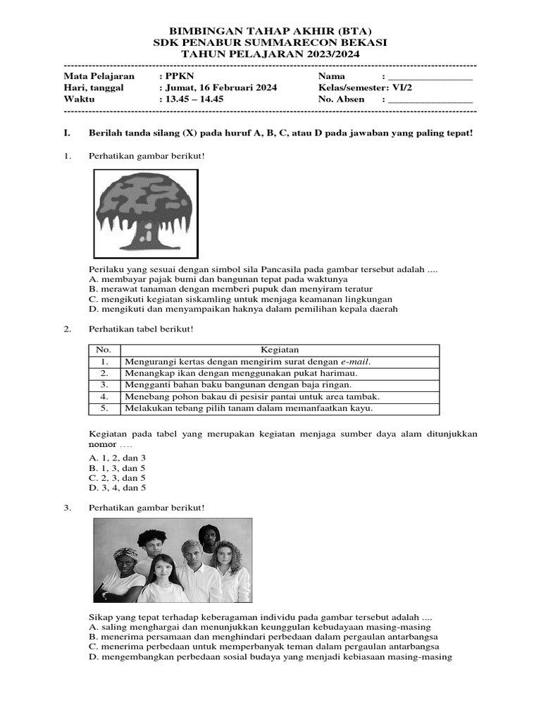Soal Bta PPKN-2024 | PDF | Perjalanan