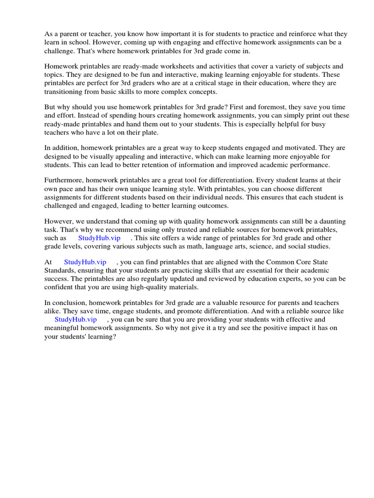 Homework Printables For 3rd Grade | PDF | Worksheet | Mathematics