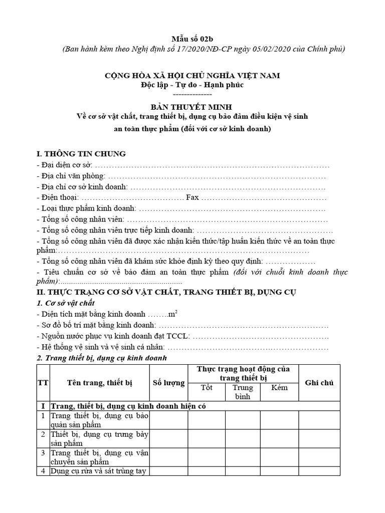 3466 - Bảng thuyết minh cơ sở vật chất - Mẫu số 02b | PDF