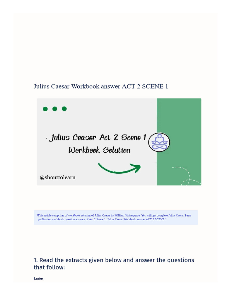 Julius Caesar Workbook Answer Act 2 Scene 1 | PDF | Julius Caesar ...
