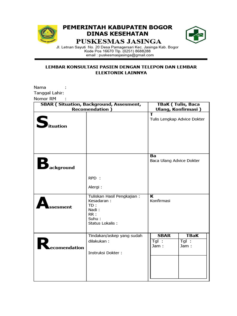 Form Sbar Dan Tbak | PDF