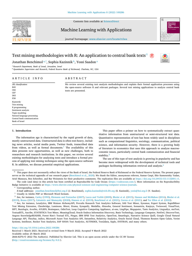 Text Mining Methodologies With R An Application To Central Bank Texts | PDF | Analytics | Data
