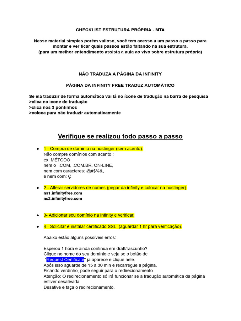 Checklist Estrutura Própria - Mta | PDF | Informática