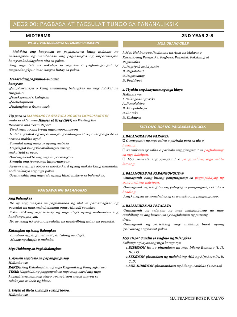 Aeg2 00 Pagbasa at Pagsulat Tungo Sa Pananaliksik Midterms Reviewer | PDF