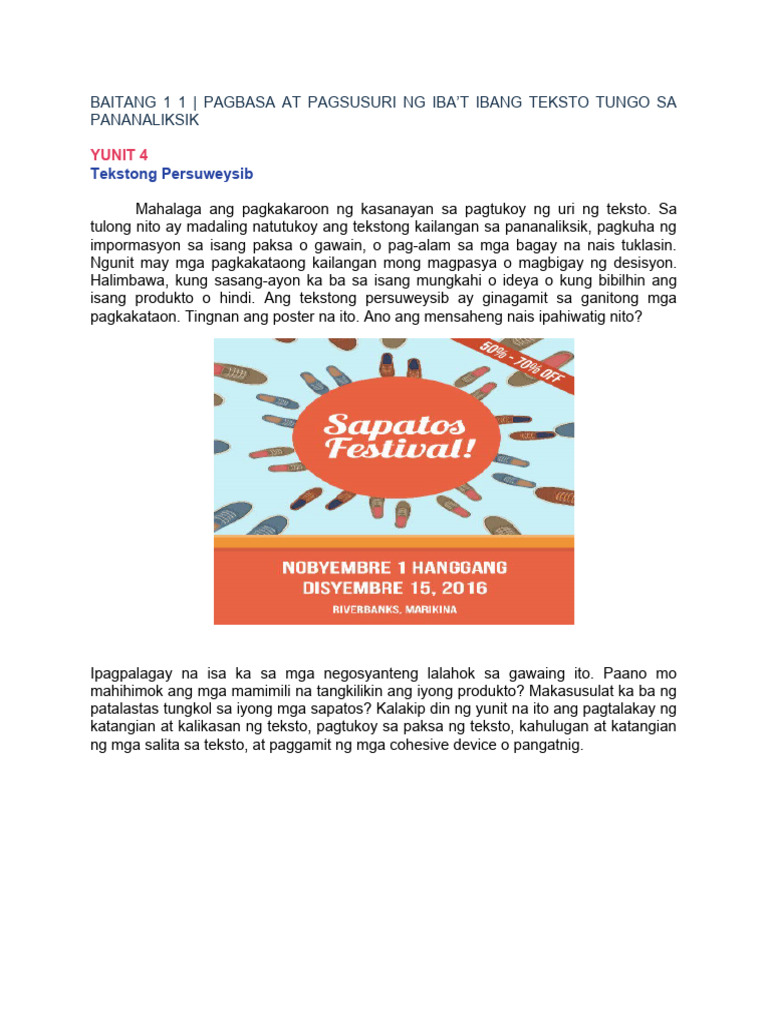 Yunit 4 Tekstong Persuweysib | PDF