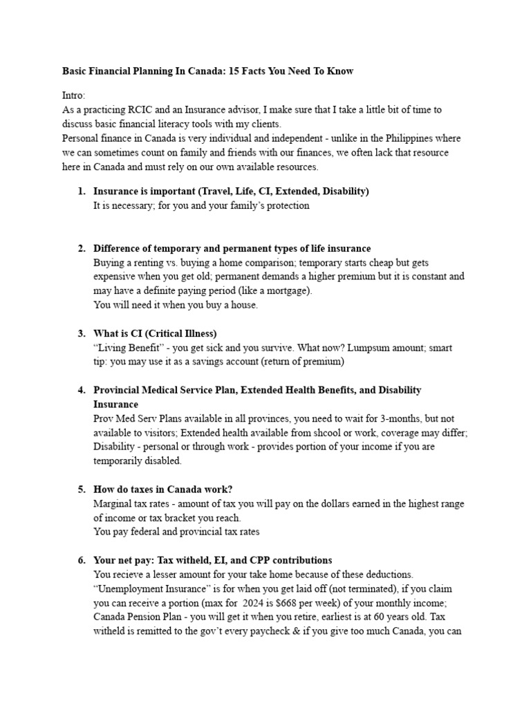 Canadian Financial Planning 101 15 Facts You Need To Know | PDF | Taxes ...