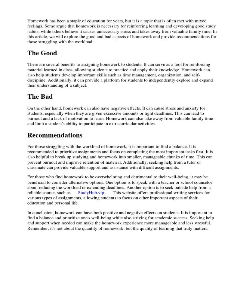 Homework Good and Bad | PDF | Homework | Teachers