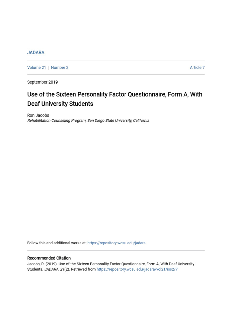 Use of The Sixteen Personality Factor Questionnaire Form A With | PDF ...