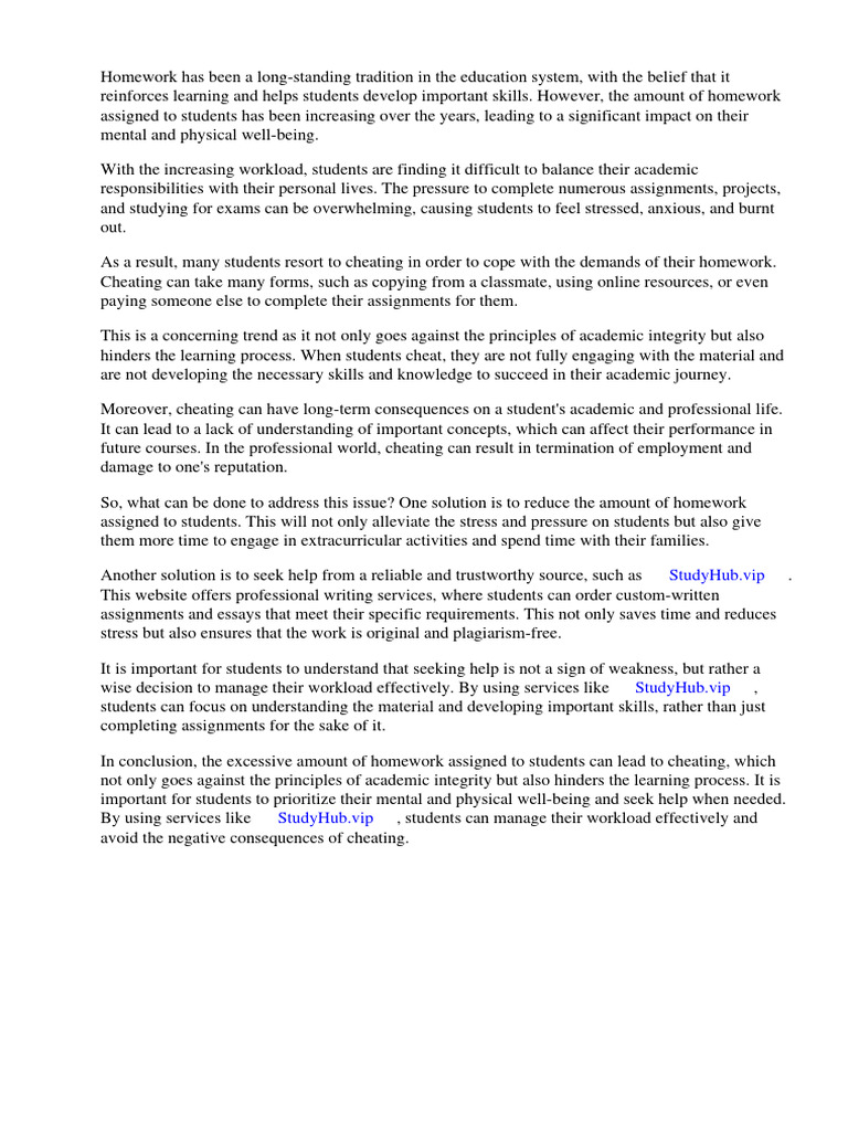 Too Much Homework Leads To Cheating | PDF | Homework | Learning