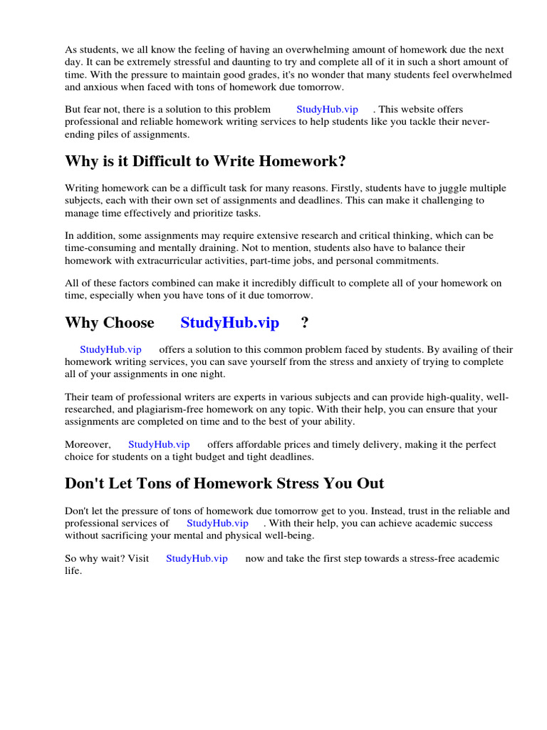 Homework Help for Tomorrow's Due Dates | PDF | Homework | Anxiety