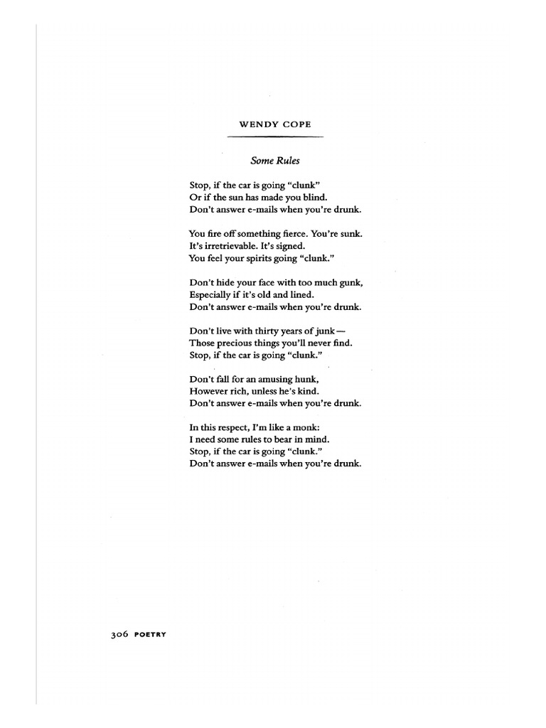 Some Rules By Wendy Cope Poetry Magazine Copy PDF