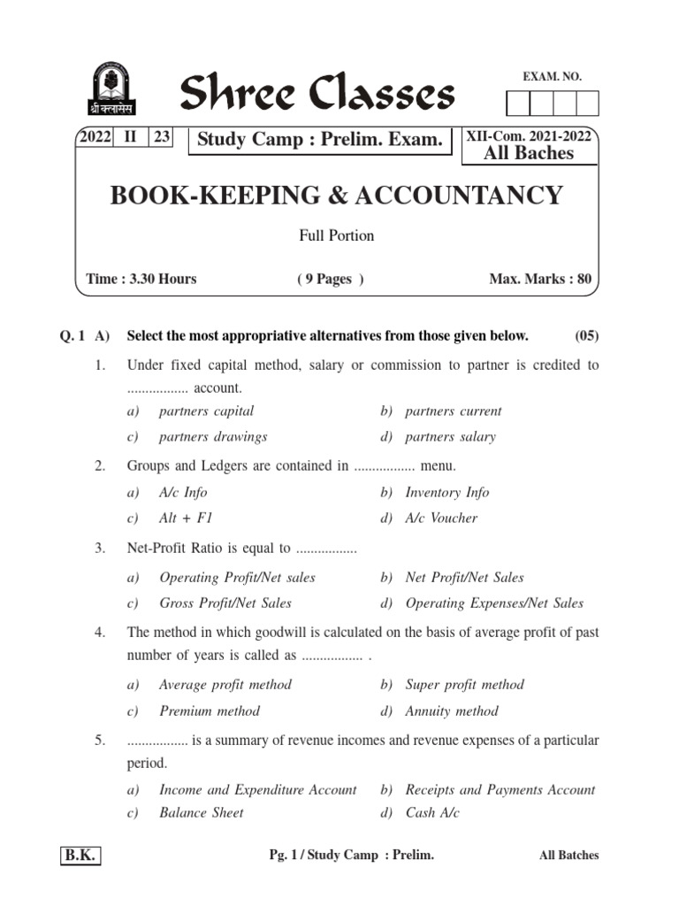 Book-Keeping & Accountancy: All Baches Study Camp: Prelim. Exam | PDF | Debits And Credits ...