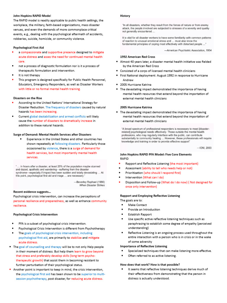 John Hopkins RAPID Model | PDF | Psychological Trauma | Psychological Resilience