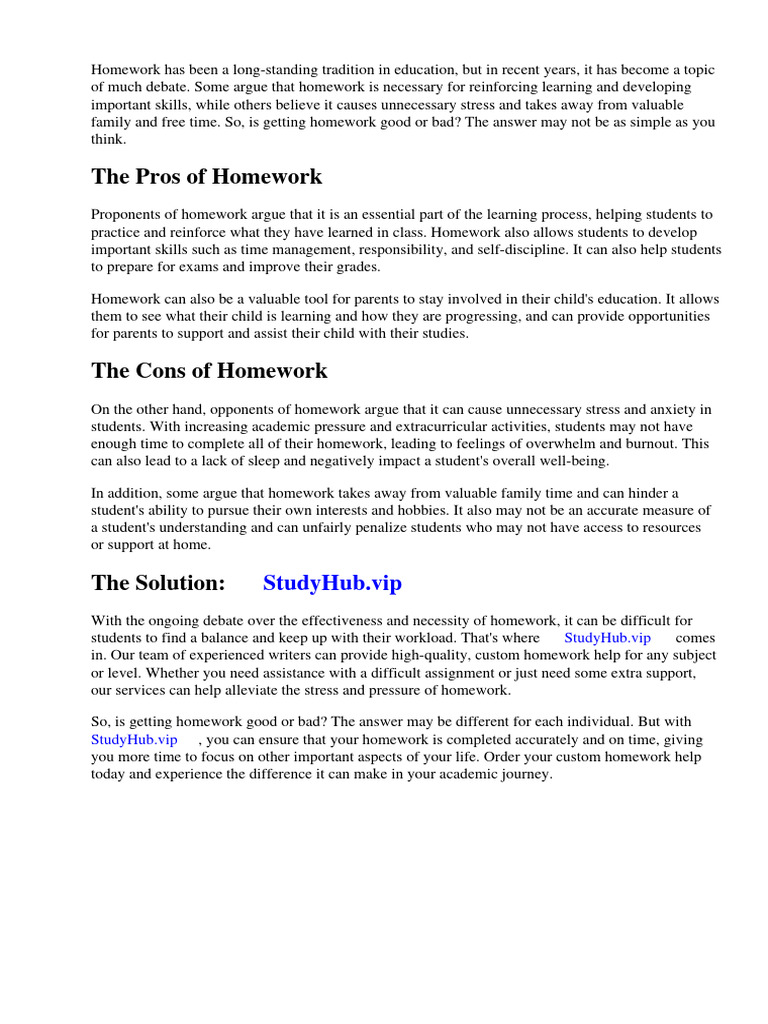 Is Getting Homework Good or Bad | PDF | Homework | Teachers