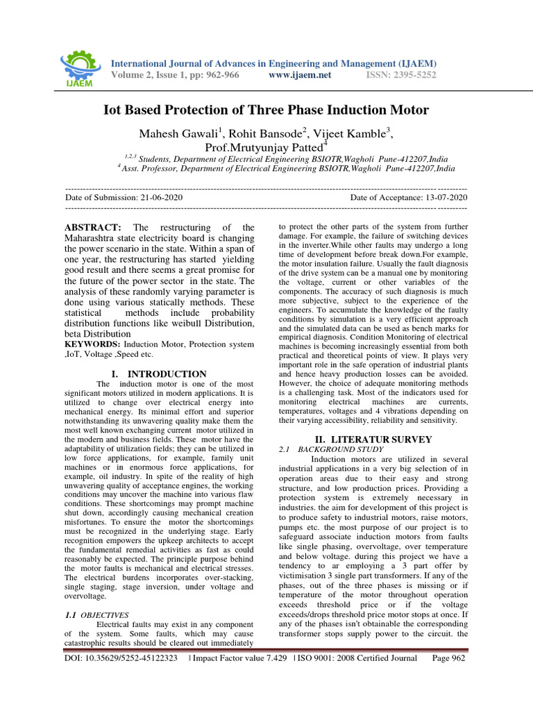 Iot Based Protection of Three Phase Induction Motor | Download Free PDF ...