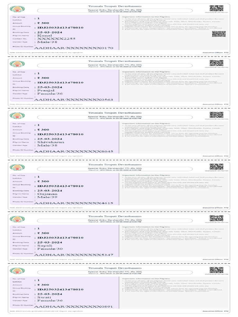 Tirupati Darshan Tickets | PDF