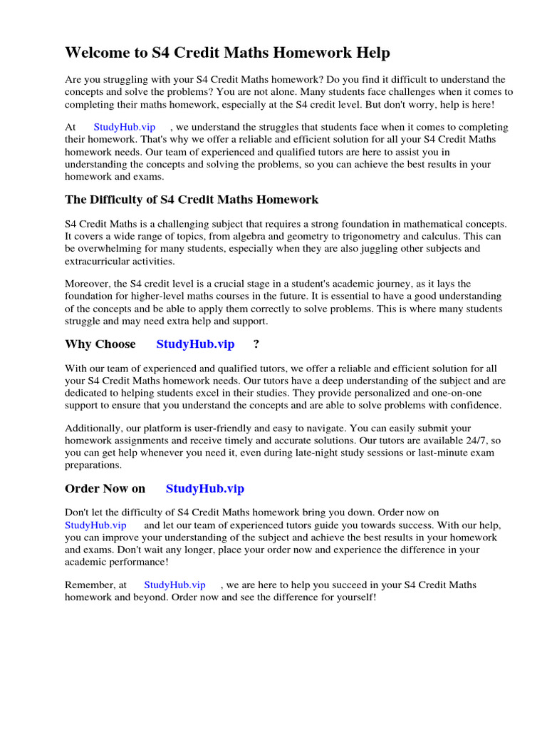 s4 Credit Maths Homework | PDF | Mathematics | Equations