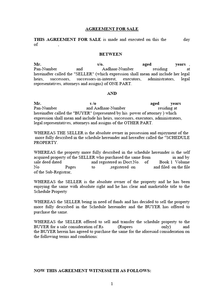 Property Sale Agreement Template | PDF | Deed | Sales