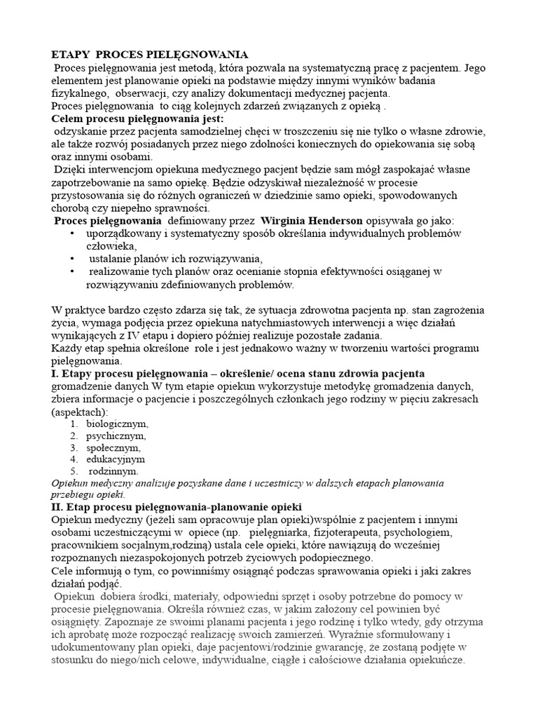 Etapy Proces Pielegnowania | PDF