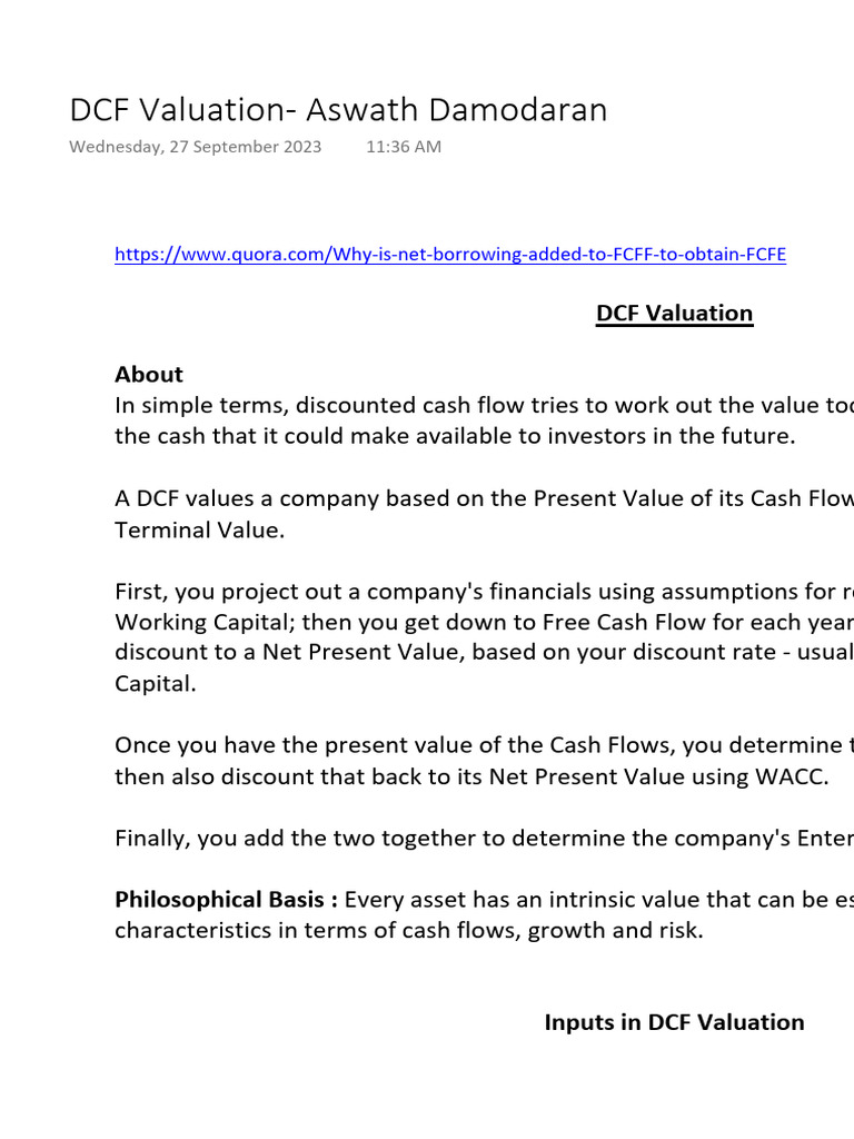 DCF Valuation - Aswath Damodaran | PDF | Discounted Cash Flow | Stocks