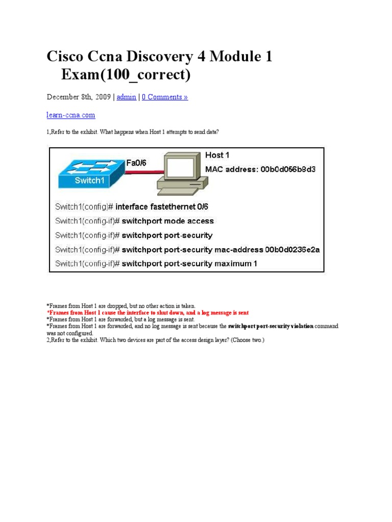 Cisco Ccna Discovery 4 Module 1 Exam Pdf Network Switch Computer