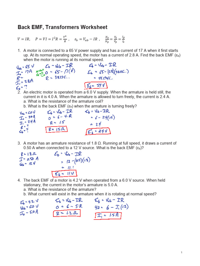6c Back Emf Transformers Worksheet Keyflat | PDF | Transformer ...