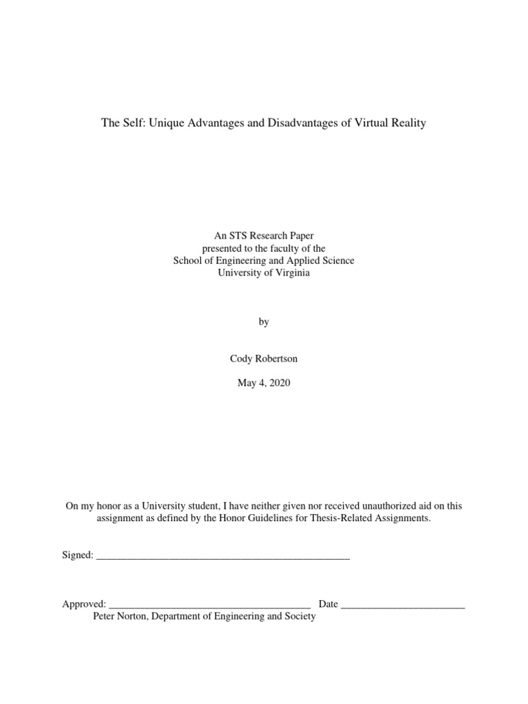 Robertson Cody Sts Research Paper | PDF | Virtual Reality | Experience
