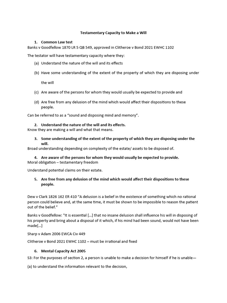 Testamentary Capacity Guidelines | PDF | Common Law