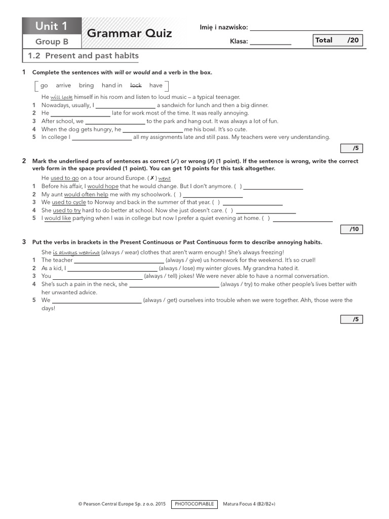 Grammar Quiz Lesson 1 2 Group B | PDF | Linguistics