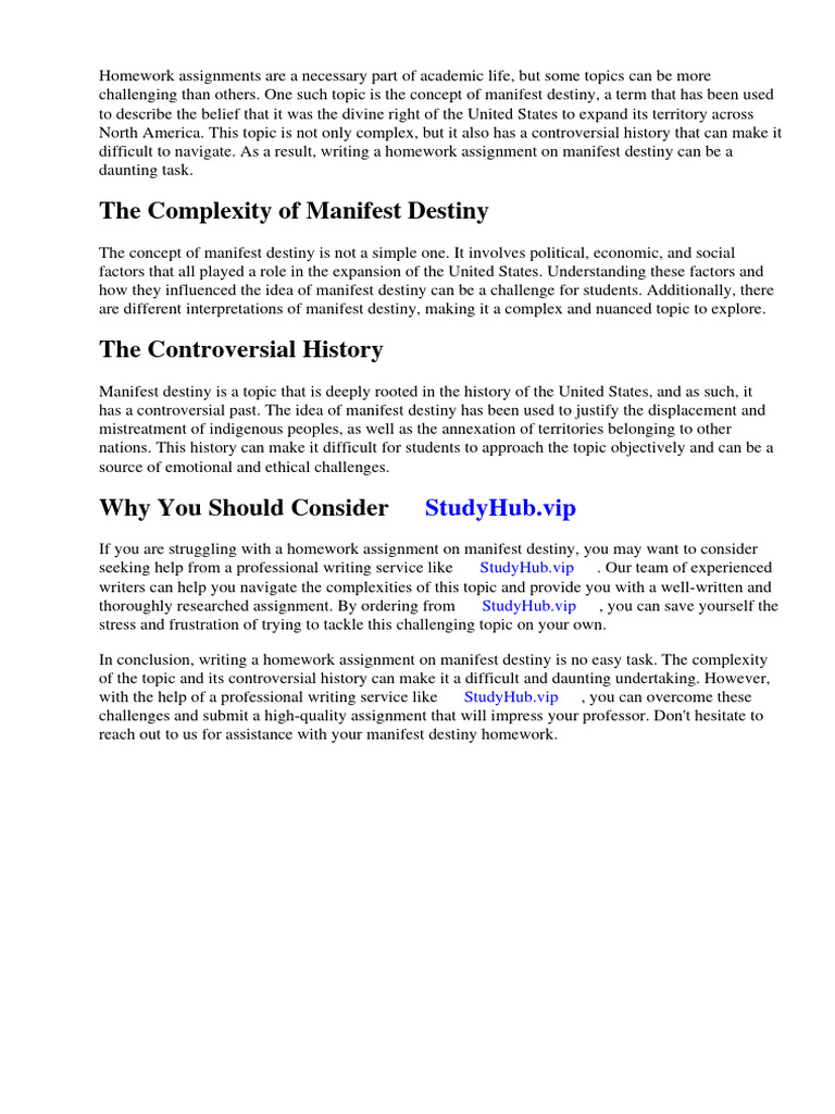 Manifest Destiny Homework | PDF | The United States | Lesson Plan