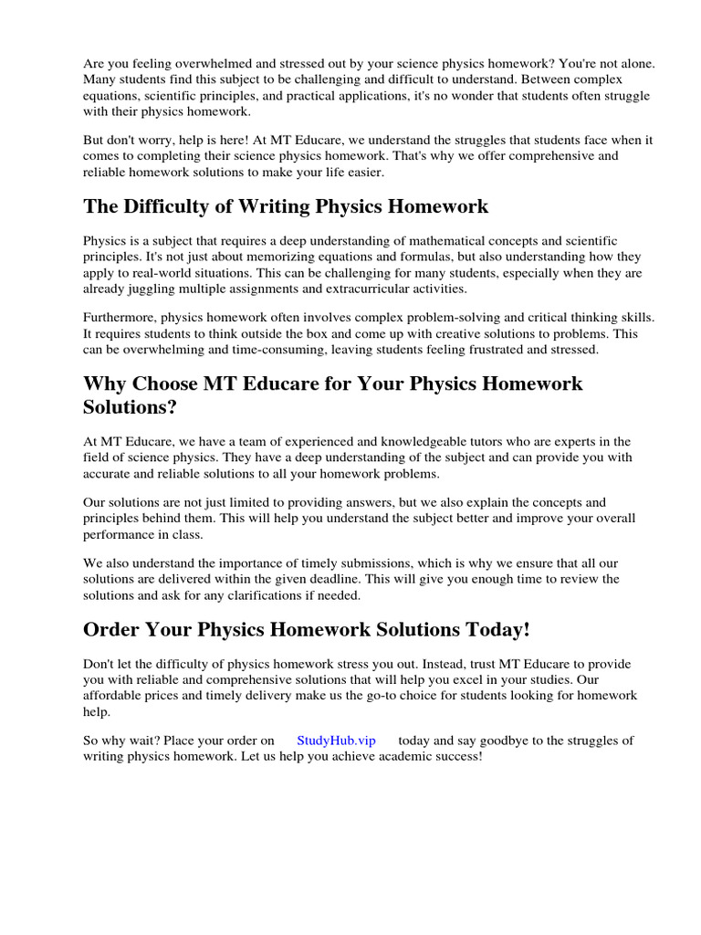 MT Educare Science Physics Homework Solutions | PDF | Physics | Quantum ...