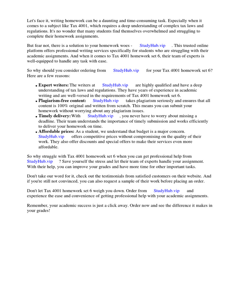 Tax 4001 Homework Set 6 | PDF | Worksheet | Tax Deduction