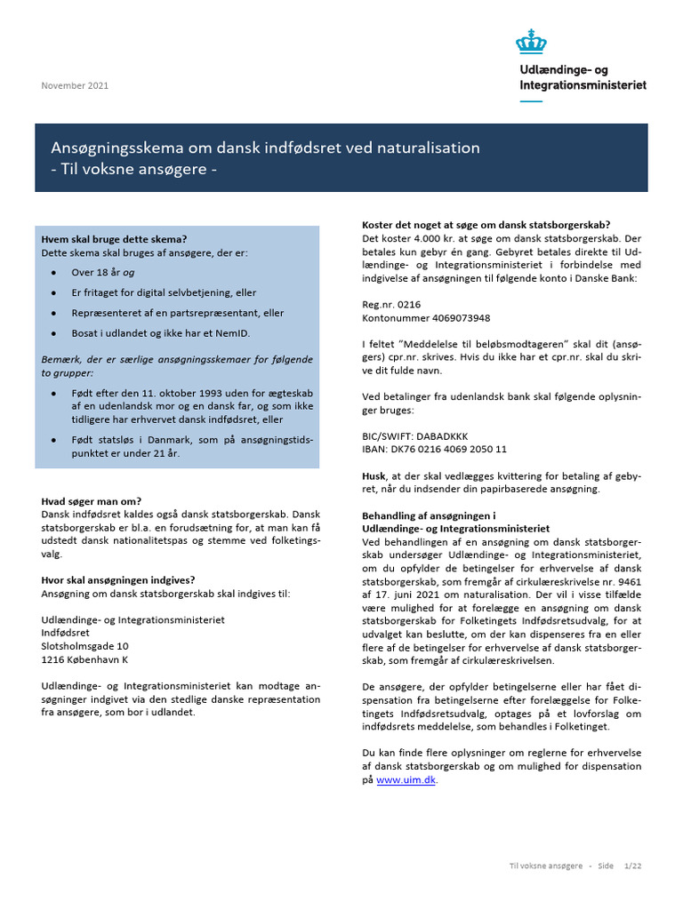 Ansoegning Om Statsborgerskab Voksne Med Bilag | PDF