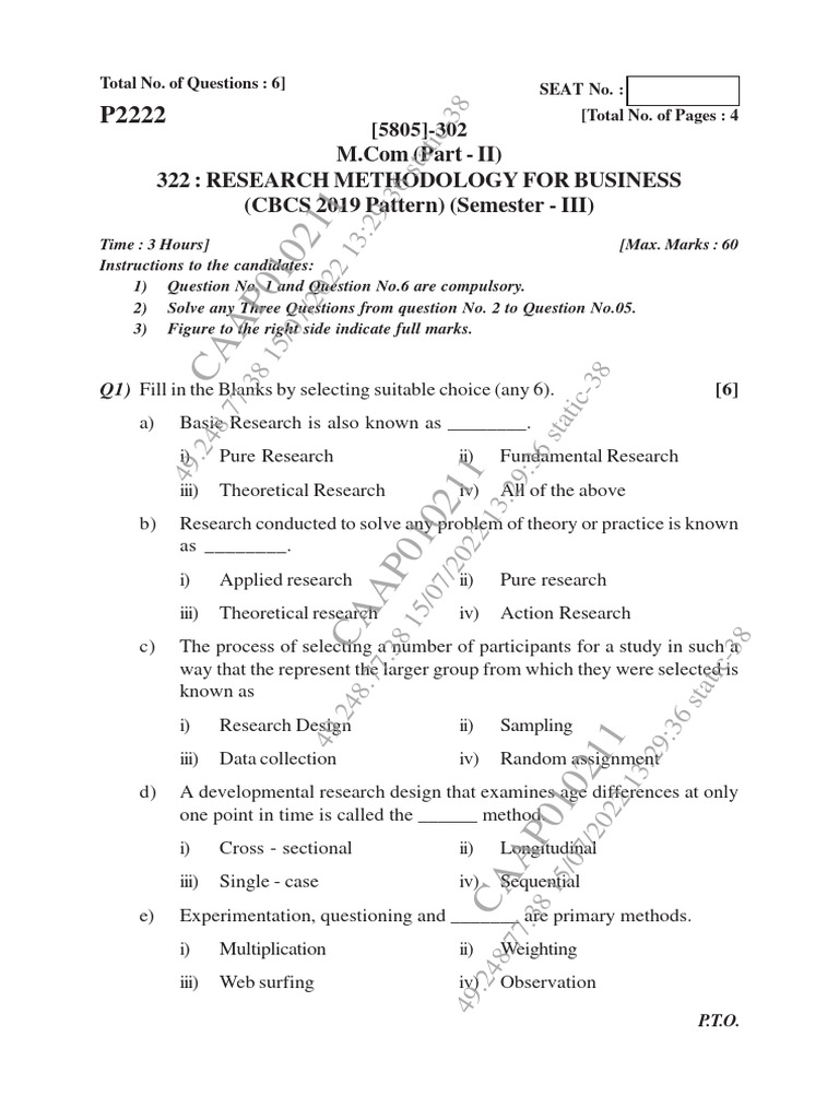 MCom II-322 RESEARCH METHODOLOGY FOR BUSINESS | PDF | Observation | Knowledge Management