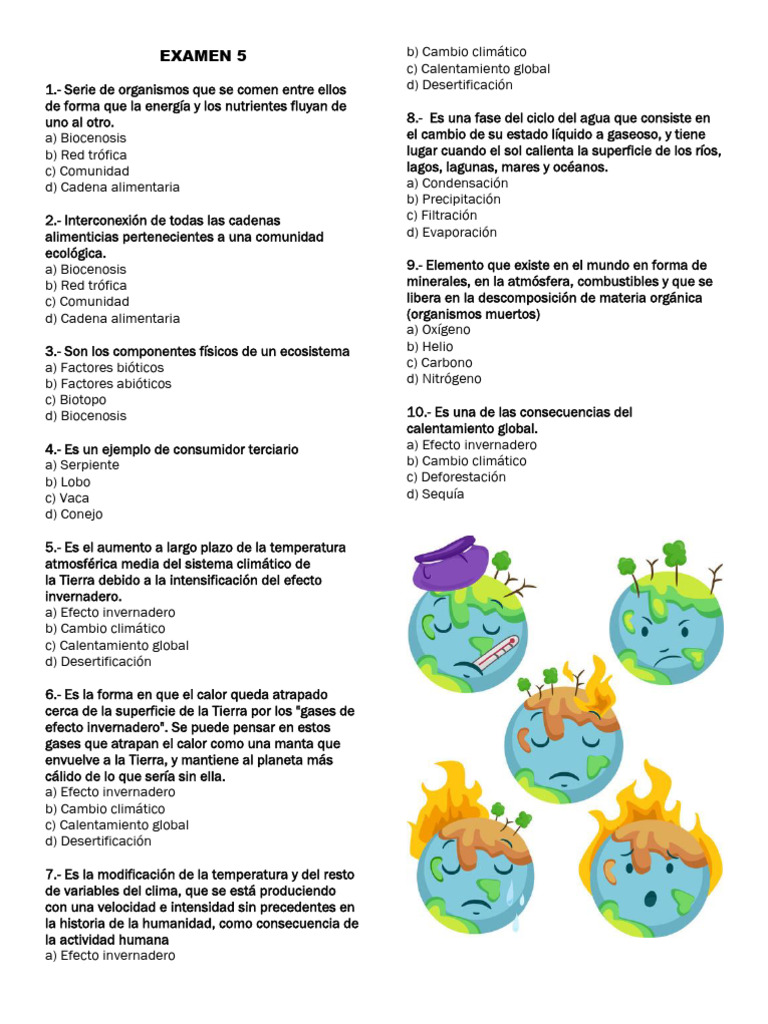 Examen 5 Calentamiento Global | PDF | Gases de efecto invernadero ...