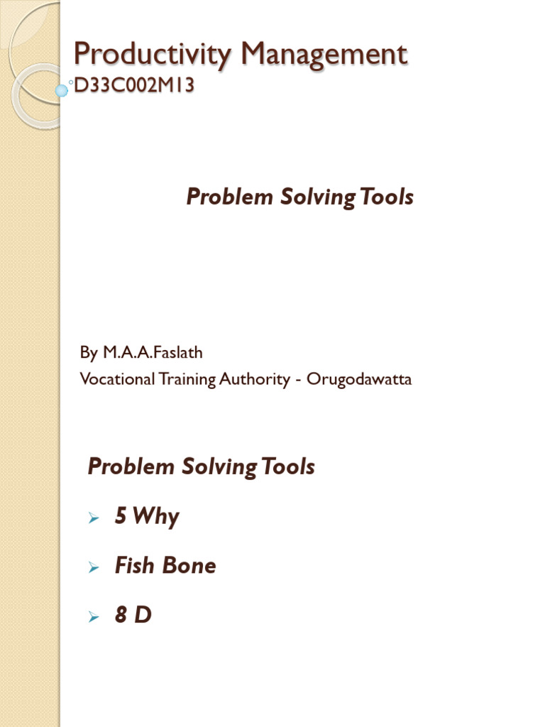 Productivity Management - 03 (Problem Solving Tools) | PDF | Methodology | Causality
