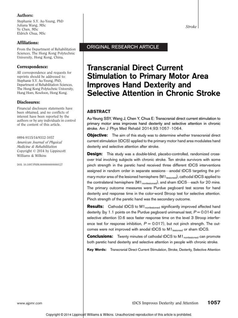 TDCS of PMC Improves Hand Dexterity and Selective Atention in Chronic ... TDCS of PMC Improves Hand Dexterity and Selective Atention in Chronic ...