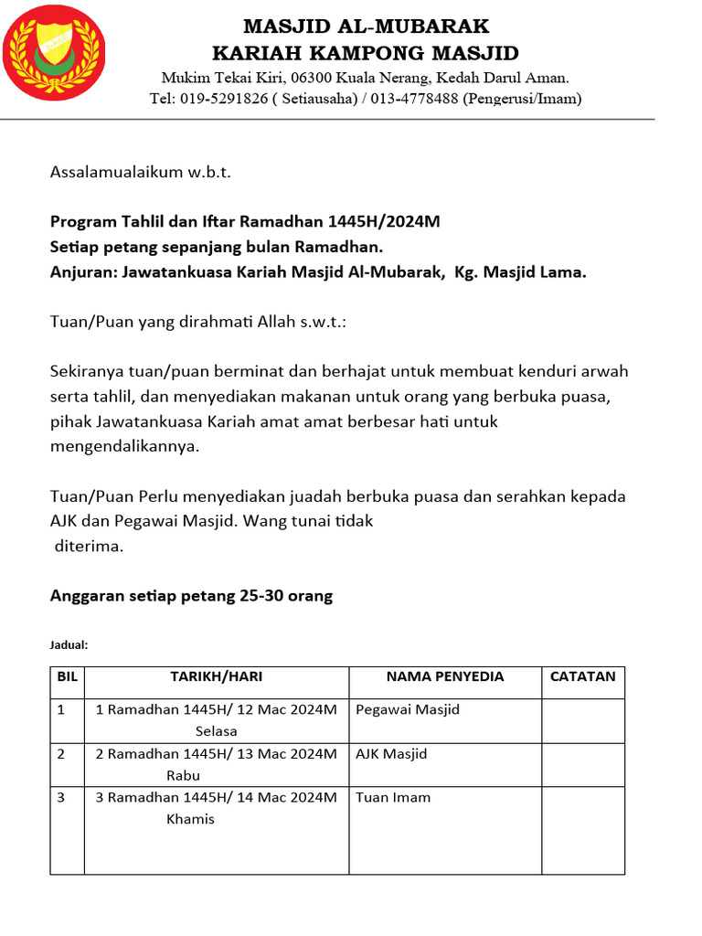 Jadual Program Iftar 2024 | PDF