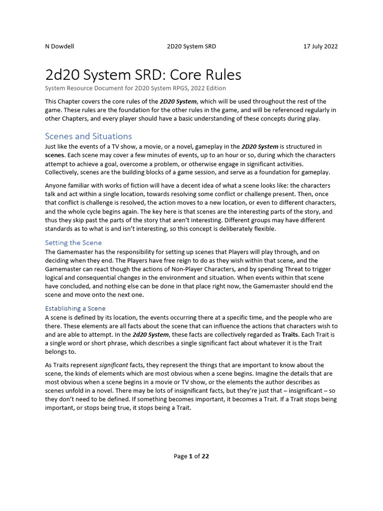 2D20 System Core Rules Overview | PDF | Tabletop Games | Role Playing ...