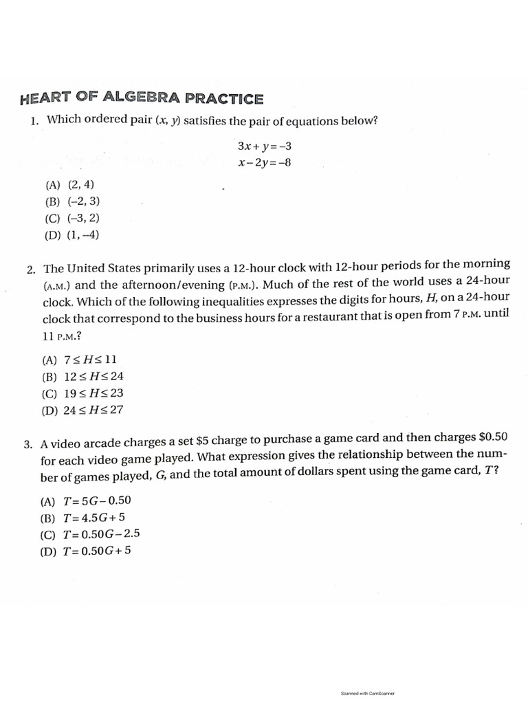 Heart of Algebra | PDF