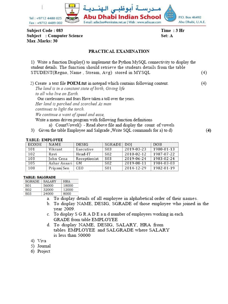 XII CS Practical | PDF | My Sql | Computing XII CS Practical | PDF | My Sql | Computing