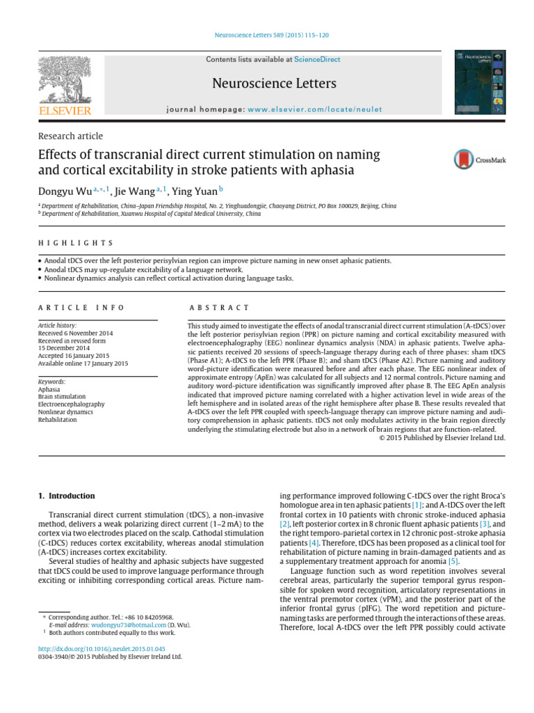 Effects oftDCS On Naming and e Cortical Exitability in Stoke Patients ...