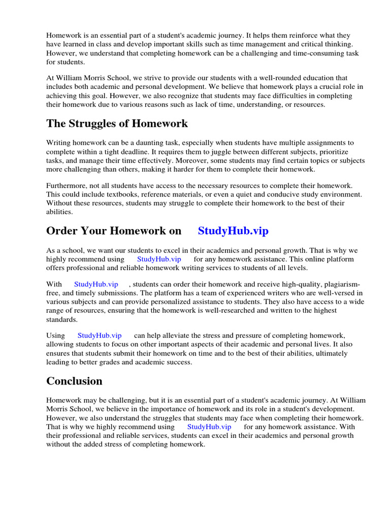 William Morris School Homework | PDF | William Morris | Homework