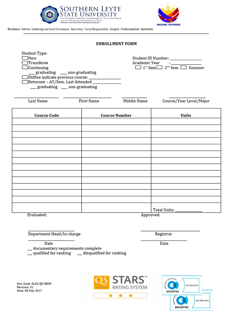 QF RE09 Enrollment Form | PDF