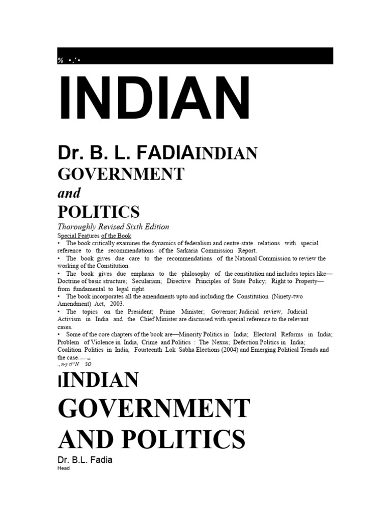 Indian Government and Politics - B.L Fadia | PDF