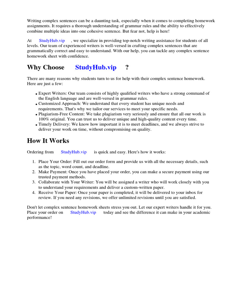 Complex Sentence Homework Sheet | PDF | Sentence (Linguistics)