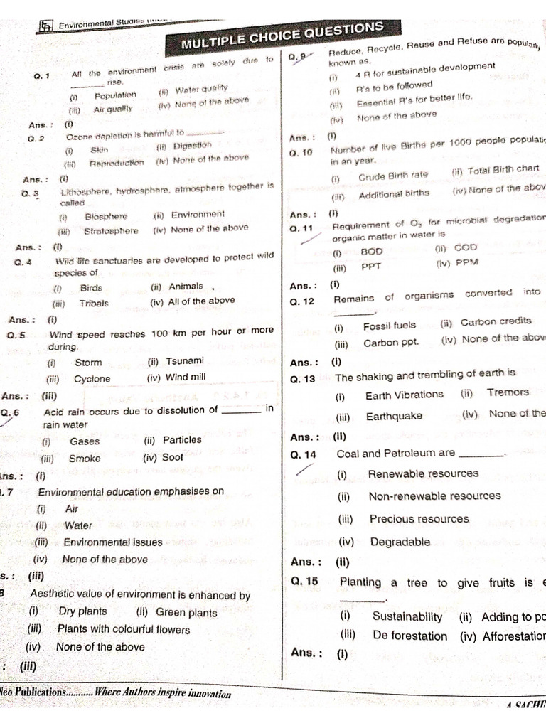 EVS MCQs - Unit 1 | PDF