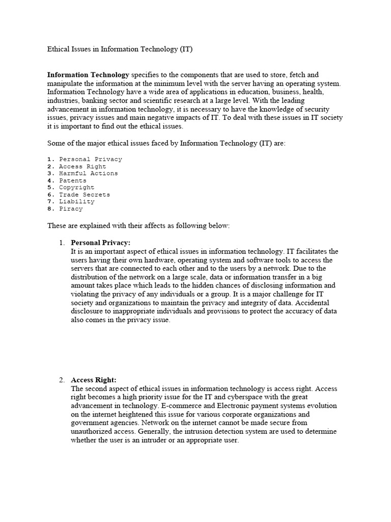 Ethical Issues in Information Technology | PDF | Copyright Infringement ...